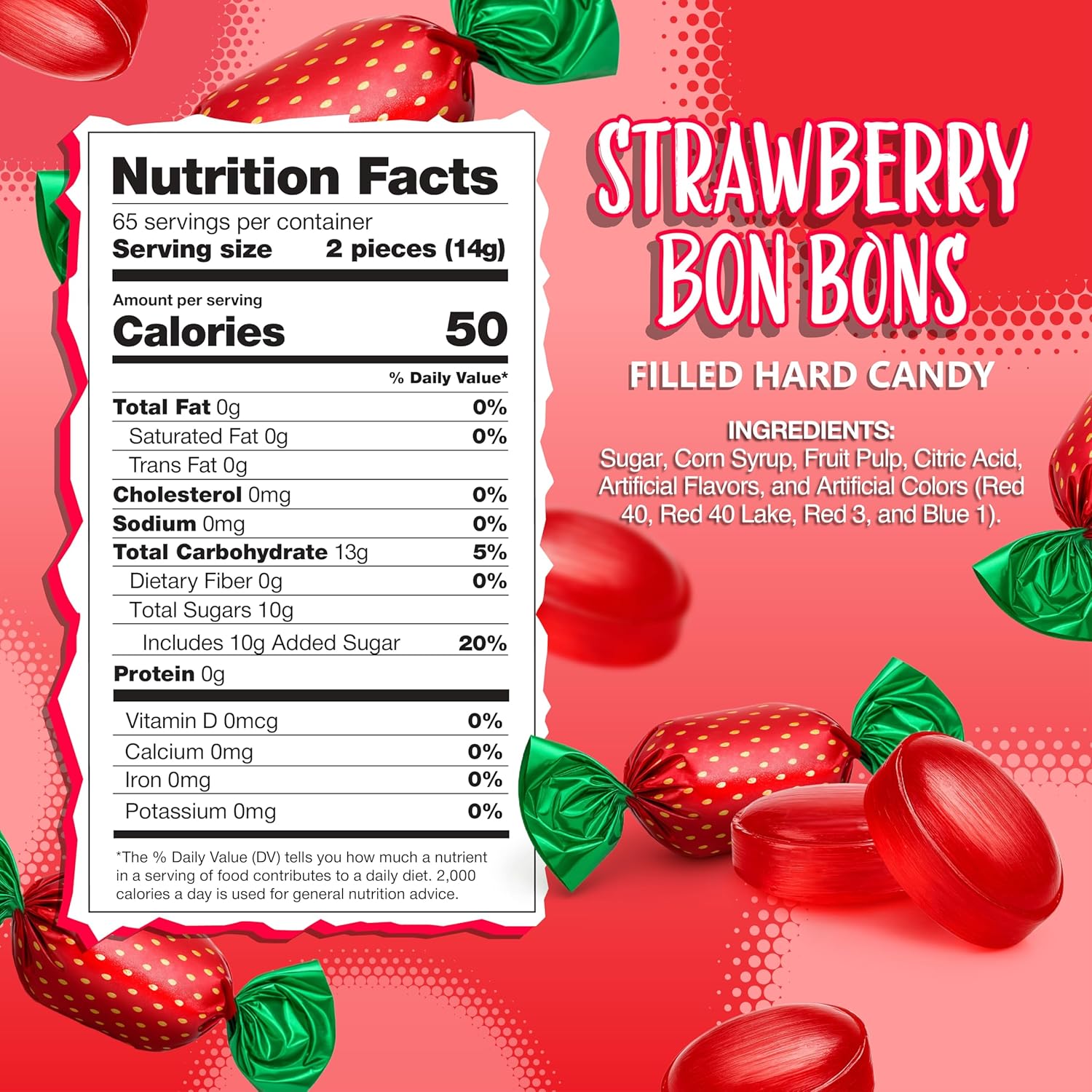 Strawberry Bon Bons Candy | 2 Pound Bag | Individually Wrapped Old Fas ...